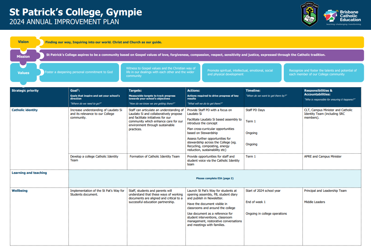College Annual Improvement Plan