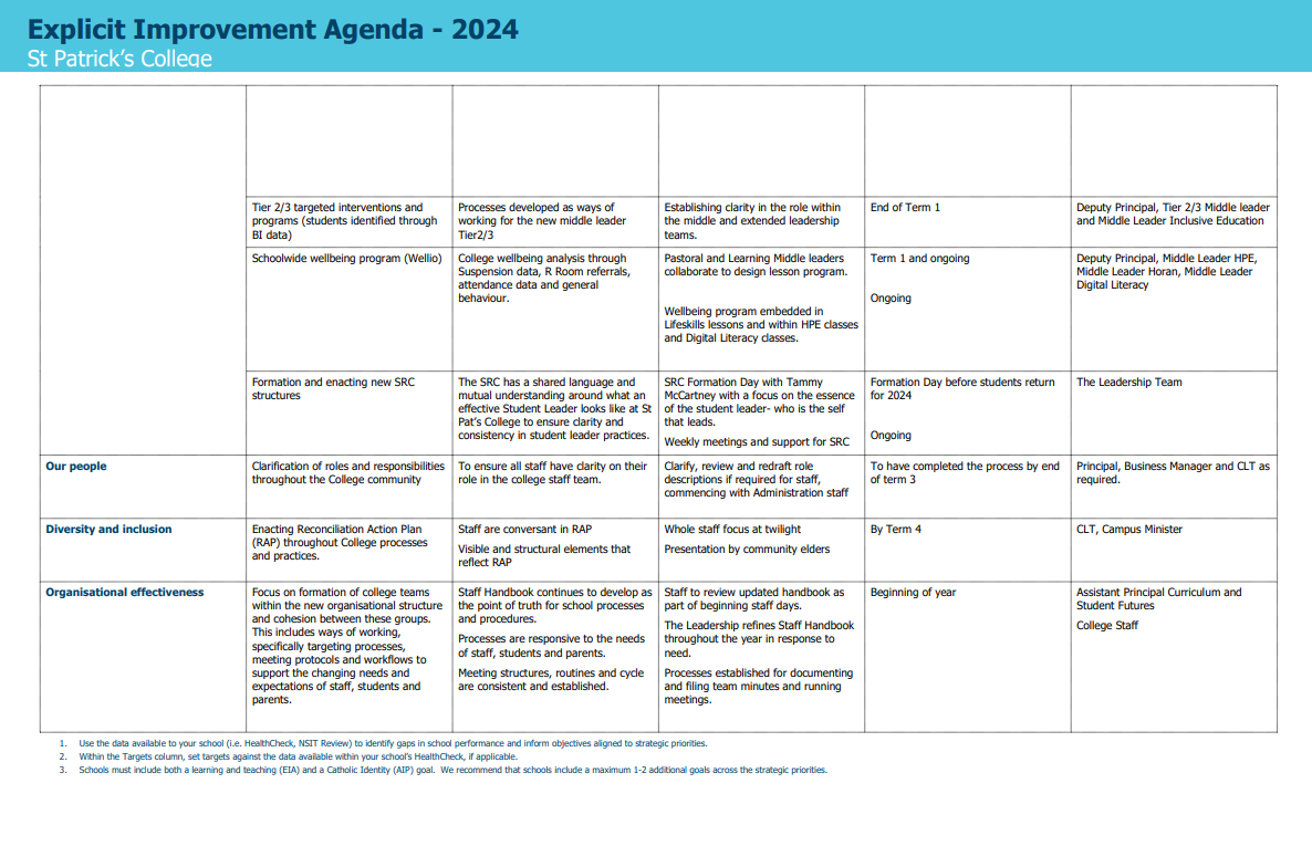 College Annual Improvement Plan